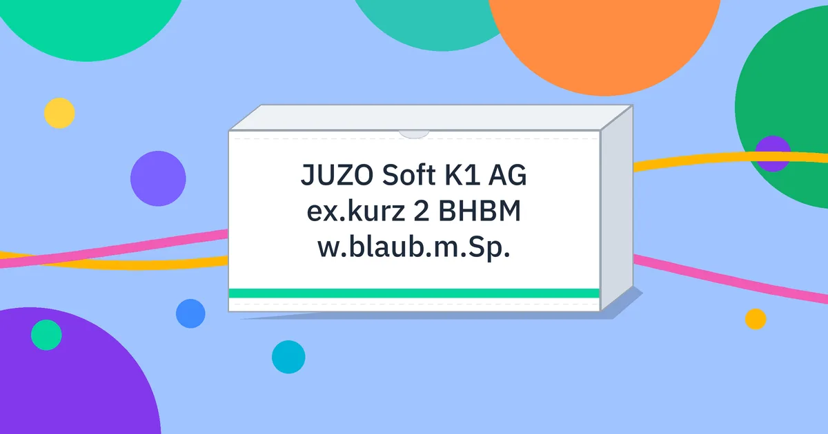 Symbolbild: Packung mit der Aufschrift JUZO Soft K1 AG ex.kurz 2 BHBM w.blaub.m.Sp. (PZN 14864307) – Verfügbarkeit und Bezug in Apotheken in Frankfurt am Main