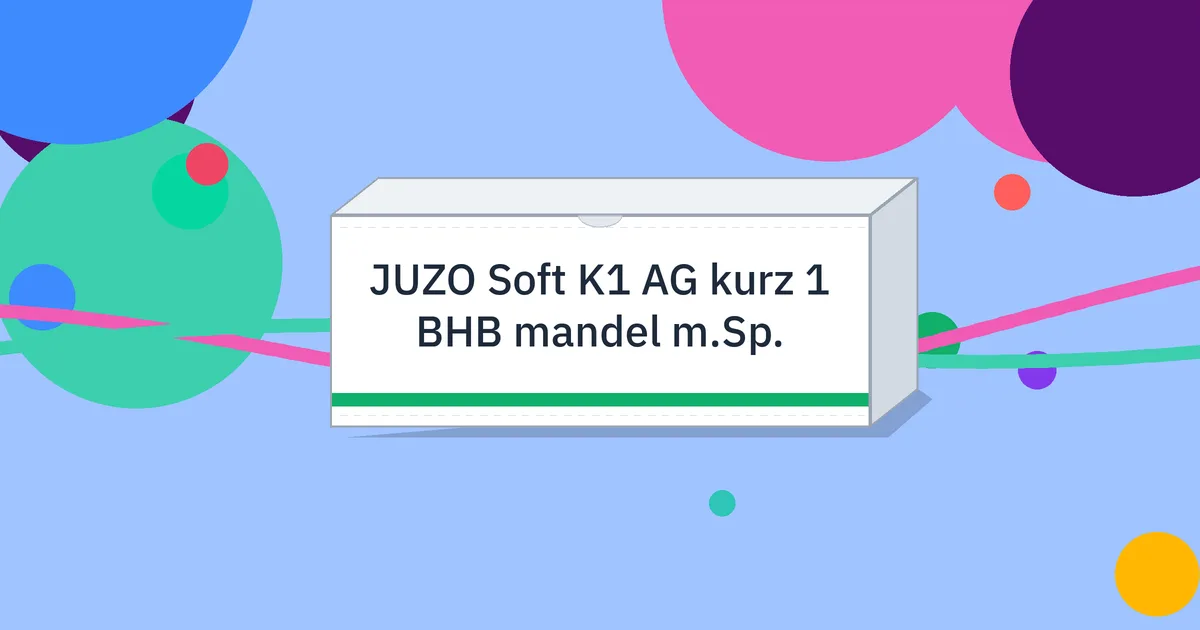 Symbolbild: Packung mit der Aufschrift JUZO Soft K1 AG kurz 1 BHB mandel m.Sp. (PZN 14822349) – Verfügbarkeit und Bezug in Apotheken in Frankfurt am Main