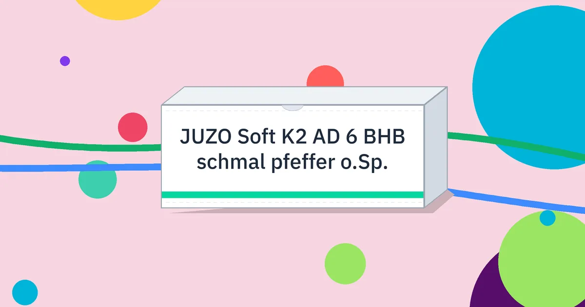 Symbolbild: Packung mit der Aufschrift JUZO Soft K2 AD 6 BHB schmal pfeffer o.Sp. (PZN 15466916) – Verfügbarkeit und Bezug in Apotheken in Frankfurt am Main