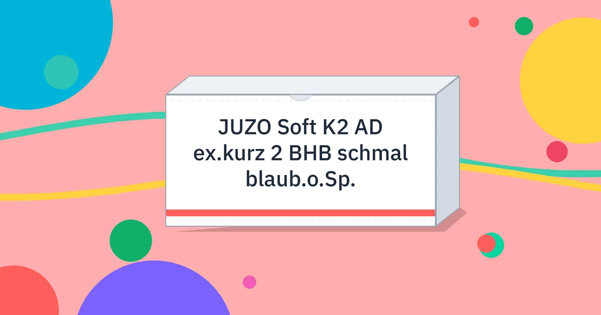 Symbolbild: Packung mit der Aufschrift JUZO Soft K2 AD ex.kurz 2 BHB schmal blaub.o.Sp. (PZN 15468447) – Verfügbarkeit und Bezug in Apotheken in Frankfurt am Main