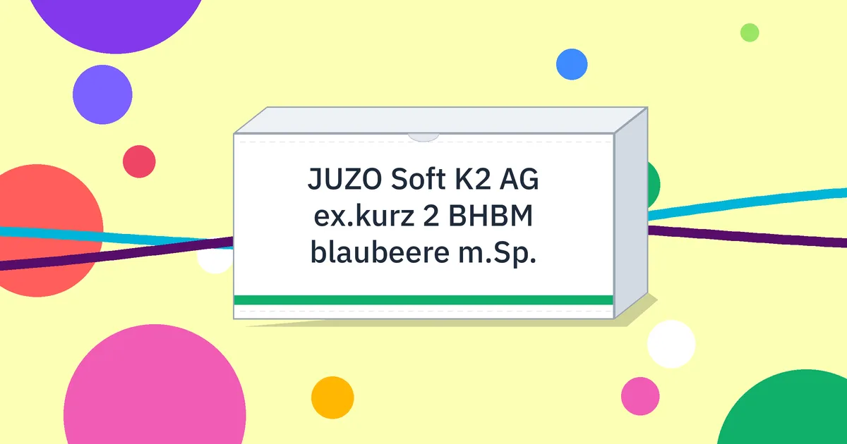 Symbolbild: Packung mit der Aufschrift JUZO Soft K2 AG ex.kurz 2 BHBM blaubeere m.Sp. (PZN 14860350) – Verfügbarkeit und Bezug in Apotheken in Frankfurt am Main