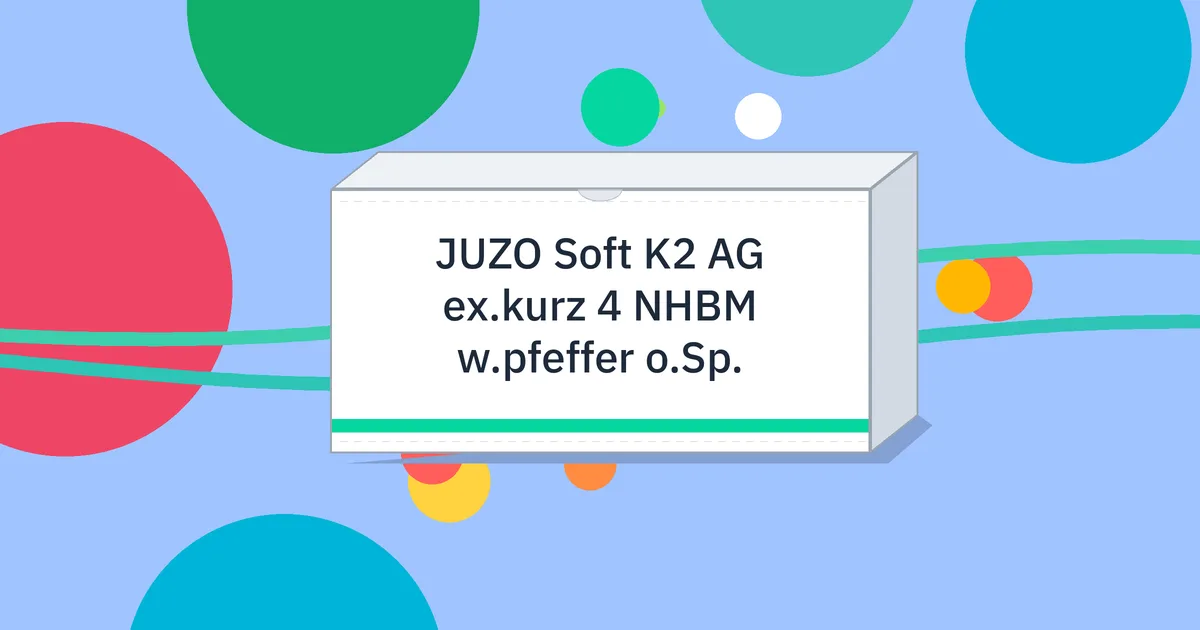 Symbolbild: Packung mit der Aufschrift JUZO Soft K2 AG ex.kurz 4 NHBM w.pfeffer o.Sp. (PZN 15022438) – Verfügbarkeit und Bezug in Apotheken in Frankfurt am Main