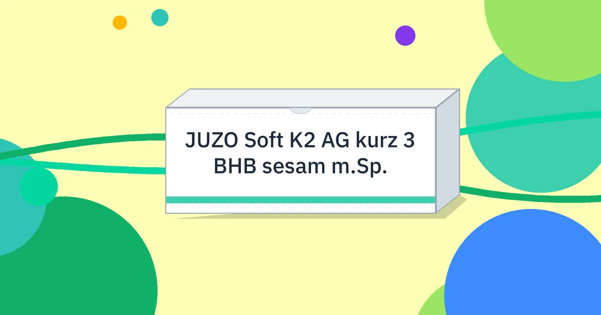 Symbolbild: Packung mit der Aufschrift JUZO Soft K2 AG kurz 3 BHB sesam m.Sp. (PZN 14826100) – Verfügbarkeit und Bezug in Apotheken in Frankfurt am Main