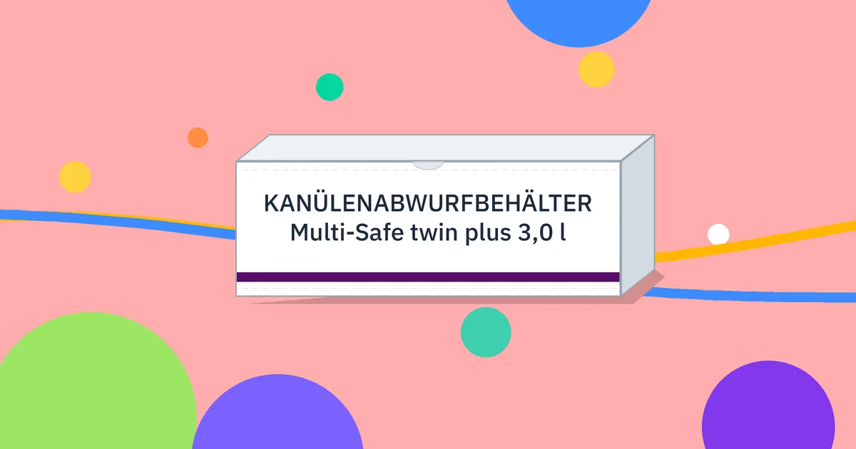 Symbolbild: Packung mit der Aufschrift KANÜLENABWURFBEHÄLTER Multi-Safe twin plus 3,0 l (PZN 18197115) – Verfügbarkeit und Bezug in Apotheken in Frankfurt am Main