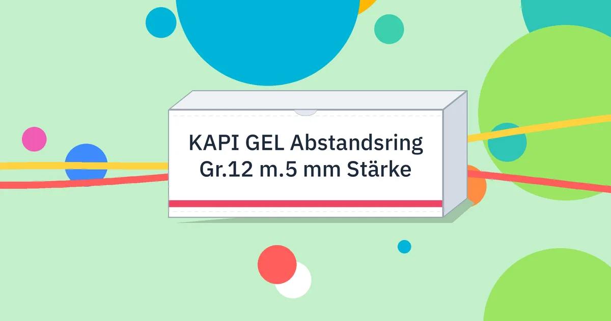 Symbolbild: Packung mit der Aufschrift KAPI GEL Abstandsring Gr.12 m.5 mm Stärke (PZN 04311518) – Verfügbarkeit und Bezug in Apotheken in Frankfurt am Main