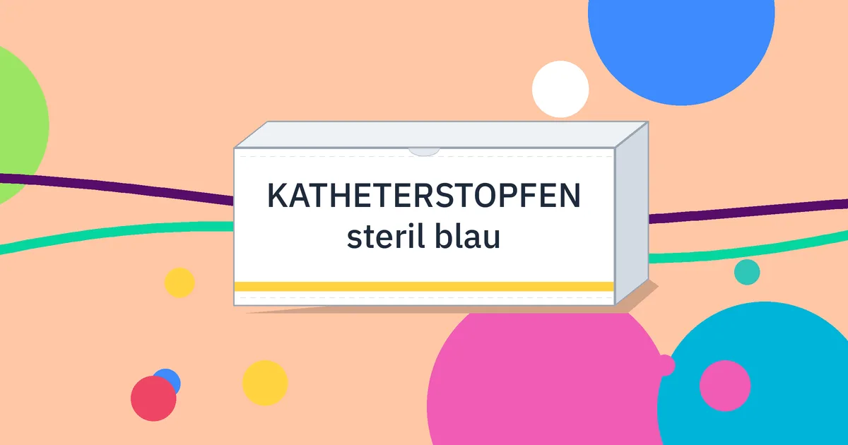 Symbolbild: Packung mit der Aufschrift KATHETERSTOPFEN steril blau (PZN 00206581) – Verfügbarkeit und Bezug in Apotheken in Frankfurt am Main