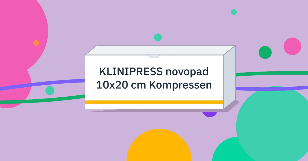 Symbolbild: Packung mit der Aufschrift KLINIPRESS novopad 10x20 cm Kompressen (PZN 12474364) – Verfügbarkeit und Bezug in Apotheken in Frankfurt am Main