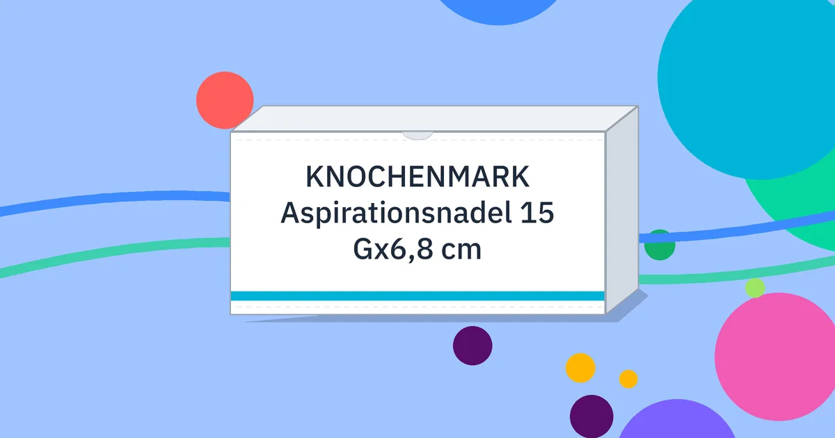 Symbolbild: Packung mit der Aufschrift KNOCHENMARK Aspirationsnadel 15 Gx6,8 cm (PZN 06772703) – Verfügbarkeit und Bezug in Apotheken in Frankfurt am Main