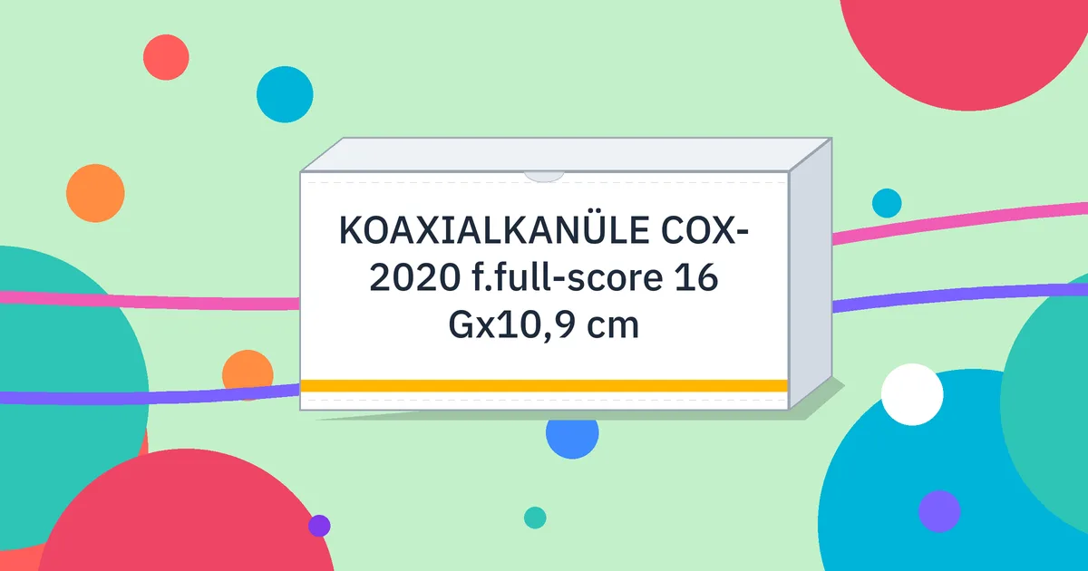 Symbolbild: Packung mit der Aufschrift KOAXIALKANÜLE COX-2020 f.full-score 16 Gx10,9 cm (PZN 12499370) – Verfügbarkeit und Bezug in Apotheken in Frankfurt am Main