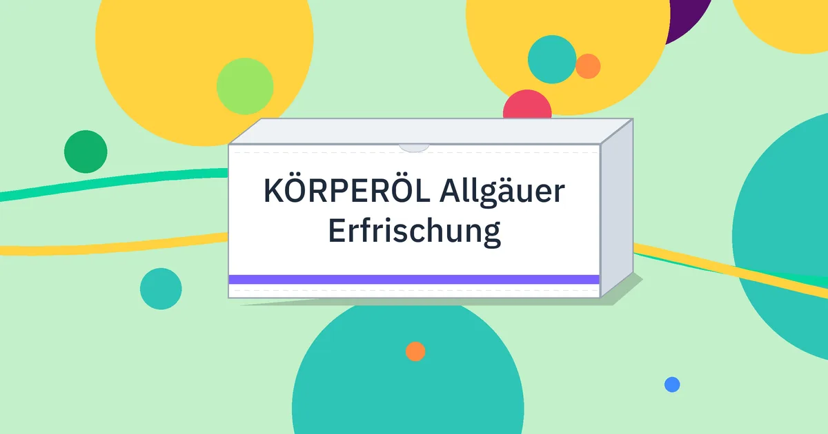 Symbolbild: Packung mit der Aufschrift KÖRPERÖL Allgäuer Erfrischung (PZN 16908546) – Verfügbarkeit und Bezug in Apotheken in Frankfurt am Main