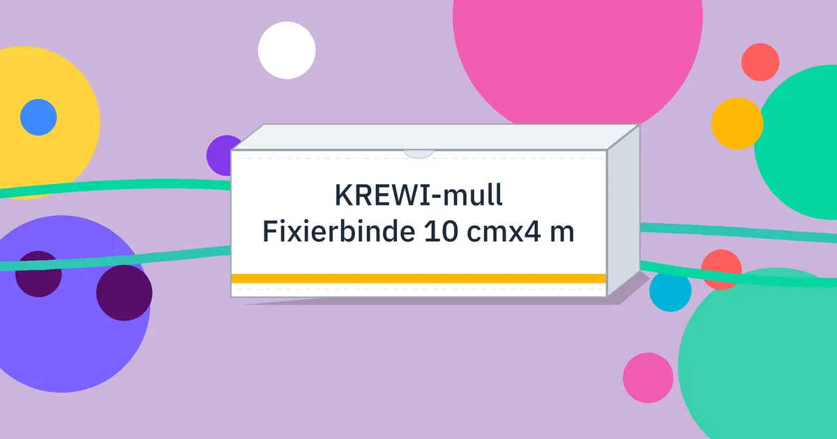 Symbolbild: Packung mit der Aufschrift KREWI-mull Fixierbinde 10 cmx4 m (PZN 17868820) – Verfügbarkeit und Bezug in Apotheken in Frankfurt am Main