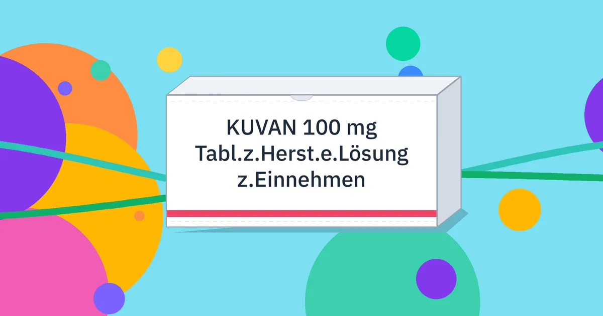 Symbolbild: Packung mit der Aufschrift KUVAN 100 mg Tabl.z.Herst.e.Lösung z.Einnehmen (PZN 09012789) – Verfügbarkeit und Bezug in Apotheken in Frankfurt am Main