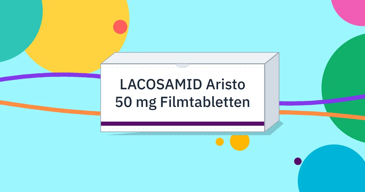 Symbolbild: Packung mit der Aufschrift LACOSAMID Aristo 50 mg Filmtabletten (PZN 17895886) – Verfügbarkeit und Bezug in Apotheken in Frankfurt am Main