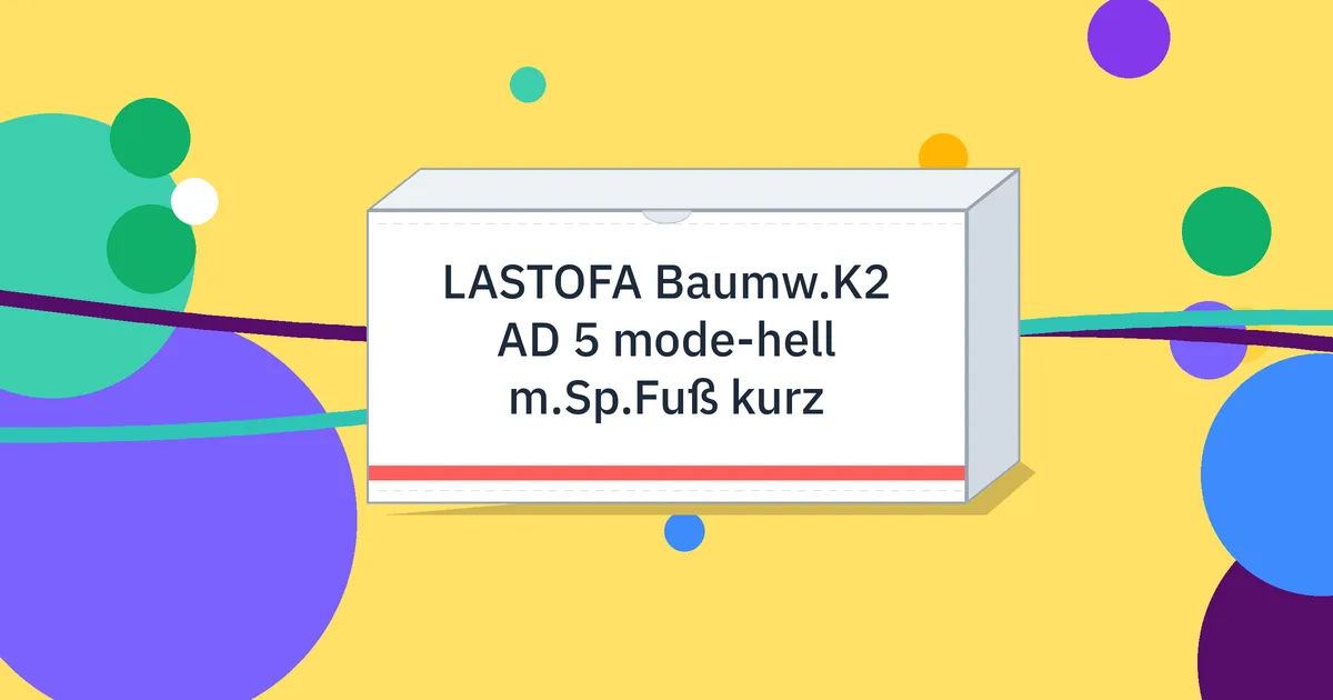 Symbolbild: Packung mit der Aufschrift LASTOFA Baumw.K2 AD 5 mode-hell m.Sp.Fuß kurz (PZN 01944499) – Verfügbarkeit und Bezug in Apotheken in Frankfurt am Main