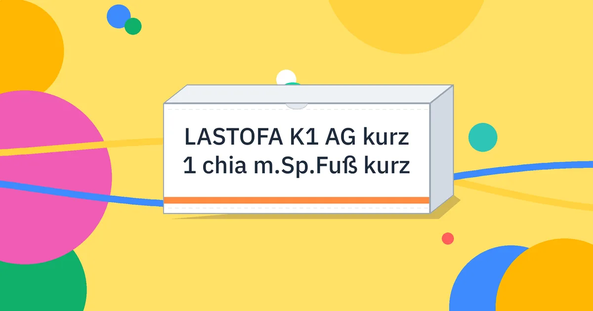 Symbolbild: Packung mit der Aufschrift LASTOFA K1 AG kurz 1 chia m.Sp.Fuß kurz (PZN 13788484) – Verfügbarkeit und Bezug in Apotheken in Frankfurt am Main
