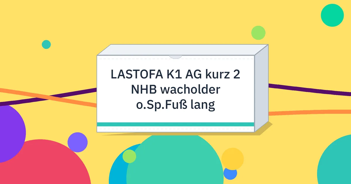Symbolbild: Packung mit der Aufschrift LASTOFA K1 AG kurz 2 NHB wacholder o.Sp.Fuß lang (PZN 14148048) – Verfügbarkeit und Bezug in Apotheken in Frankfurt am Main