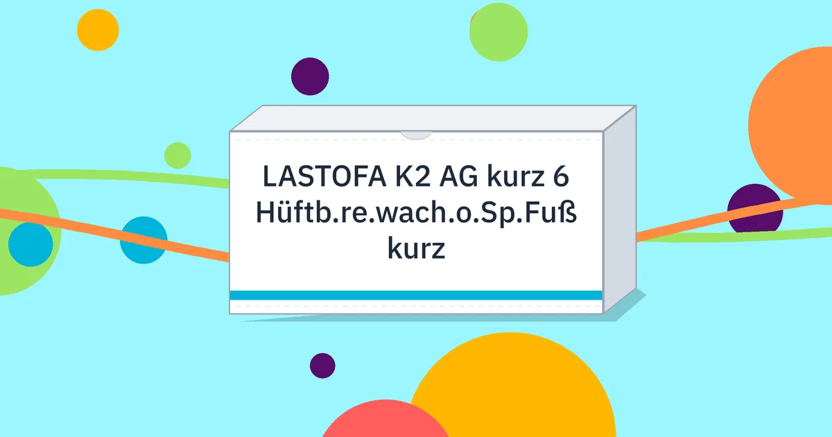 Symbolbild: Packung mit der Aufschrift LASTOFA K2 AG kurz 6 Hüftb.re.wach.o.Sp.Fuß kurz (PZN 13812343) – Verfügbarkeit und Bezug in Apotheken in Frankfurt am Main