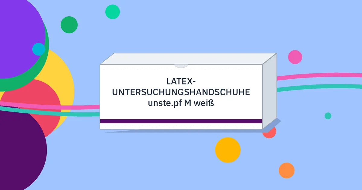 Symbolbild: Packung mit der Aufschrift LATEX-UNTERSUCHUNGSHANDSCHUHE unste.pf M weiß (PZN 13351244) – Verfügbarkeit und Bezug in Apotheken in Frankfurt am Main