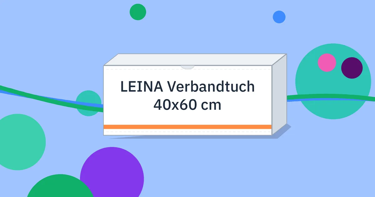 Symbolbild: Packung mit der Aufschrift LEINA Verbandtuch 40x60 cm (PZN 08716560) – Verfügbarkeit und Bezug in Apotheken in Frankfurt am Main