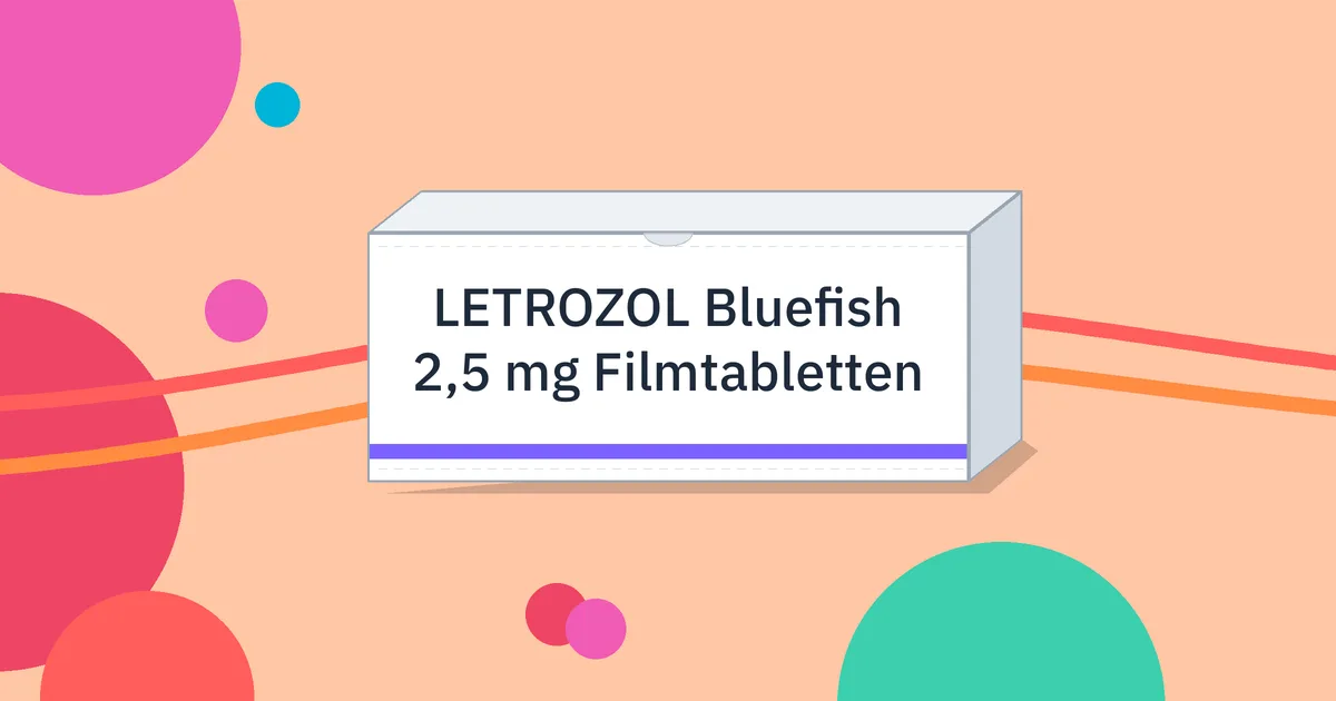 Symbolbild: Packung mit der Aufschrift LETROZOL Bluefish 2,5 mg Filmtabletten (PZN 08443139) – Verfügbarkeit und Bezug in Apotheken in Frankfurt am Main