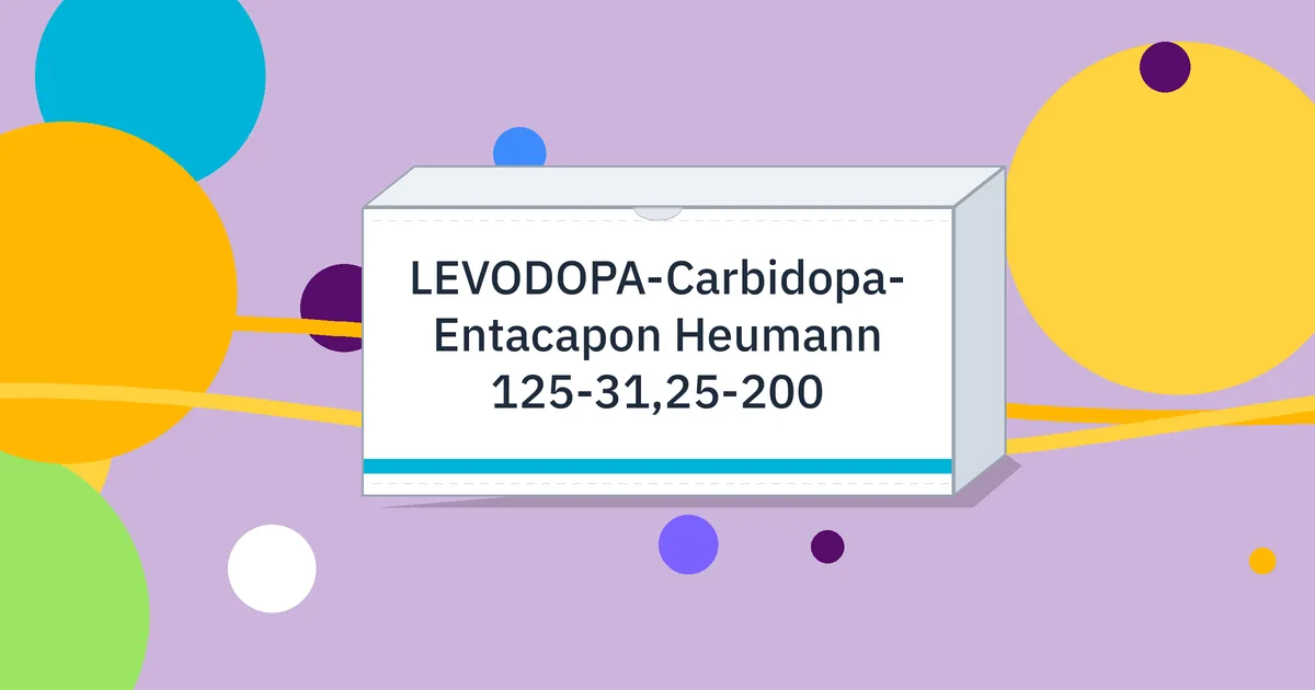 Symbolbild: Packung mit der Aufschrift LEVODOPA-Carbidopa-Entacapon Heumann 125-31,25-200 (PZN 17148913) – Verfügbarkeit und Bezug in Apotheken in Frankfurt am Main