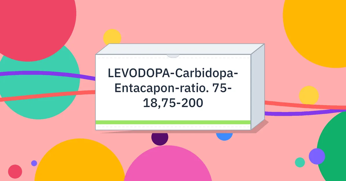 Symbolbild: Packung mit der Aufschrift LEVODOPA-Carbidopa-Entacapon-ratio. 75-18,75-200 (PZN 10221713) – Verfügbarkeit und Bezug in Apotheken in Frankfurt am Main