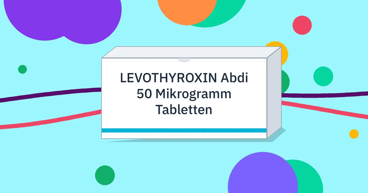Symbolbild: Packung mit der Aufschrift LEVOTHYROXIN Abdi 50 Mikrogramm Tabletten (PZN 17888484) – Verfügbarkeit und Bezug in Apotheken in Frankfurt am Main