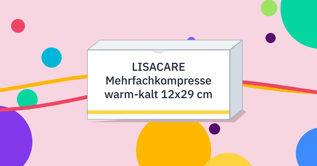 Symbolbild: Packung mit der Aufschrift LISACARE Mehrfachkompresse warm-kalt 12x29 cm (PZN 19821969) – Verfügbarkeit und Bezug in Apotheken in Frankfurt am Main
