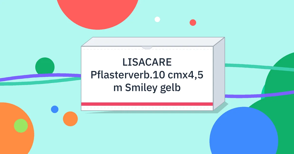 Symbolbild: Packung mit der Aufschrift LISACARE Pflasterverb.10 cmx4,5 m Smiley gelb (PZN 17893232) – Verfügbarkeit und Bezug in Apotheken in Frankfurt am Main