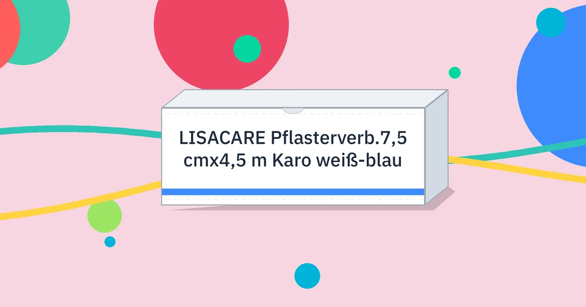 Symbolbild: Packung mit der Aufschrift LISACARE Pflasterverb.7,5 cmx4,5 m Karo weiß-blau (PZN 17892853) – Verfügbarkeit und Bezug in Apotheken in Frankfurt am Main