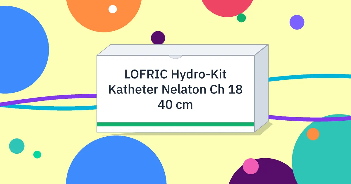 Symbolbild: Packung mit der Aufschrift LOFRIC Hydro-Kit Katheter Nelaton Ch 18 40 cm (PZN 17153788) – Verfügbarkeit und Bezug in Apotheken in Frankfurt am Main