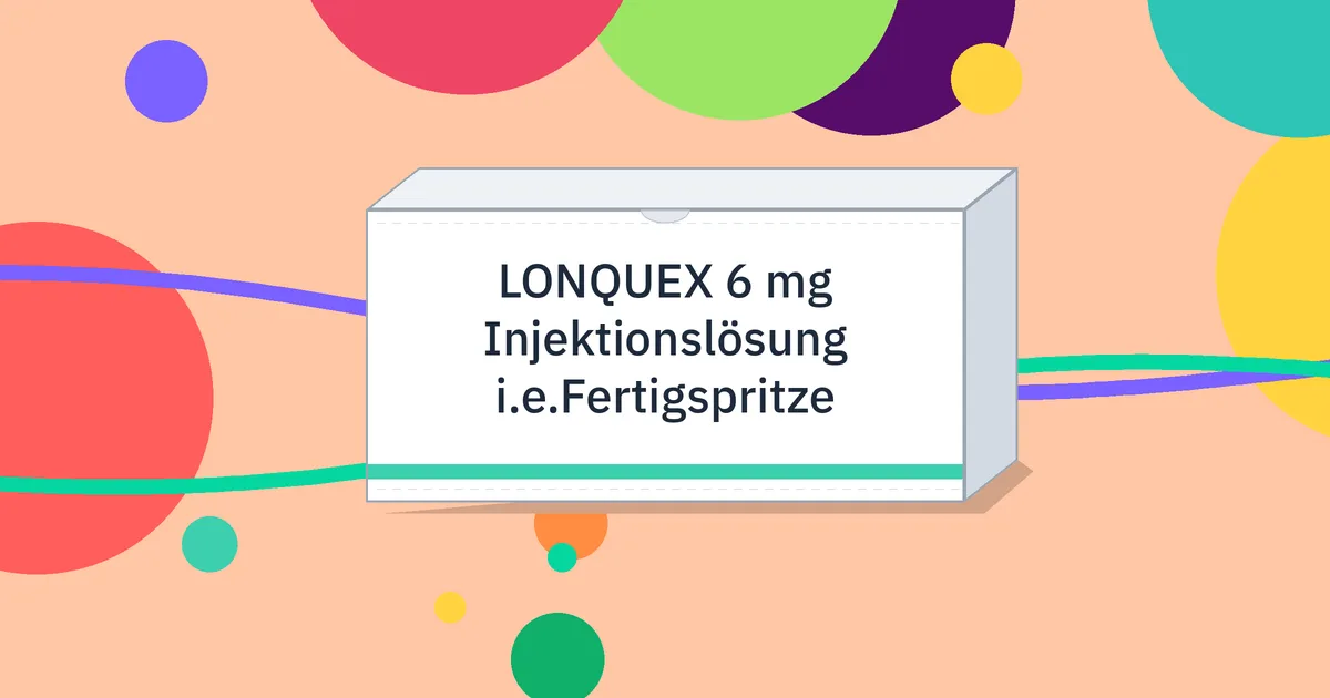 Symbolbild: Packung mit der Aufschrift LONQUEX 6 mg Injektionslösung i.e.Fertigspritze (PZN 10538083) – Verfügbarkeit und Bezug in Apotheken in Frankfurt am Main