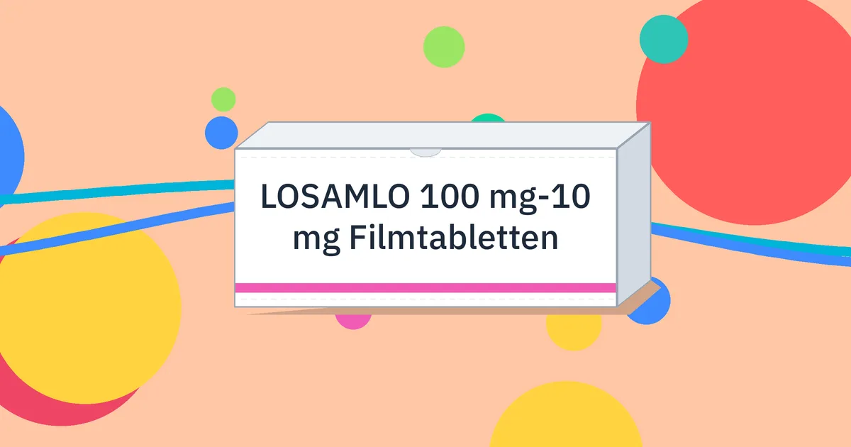 Symbolbild: Packung mit der Aufschrift LOSAMLO 100 mg-10 mg Filmtabletten (PZN 10536368) – Verfügbarkeit und Bezug in Apotheken in Frankfurt am Main