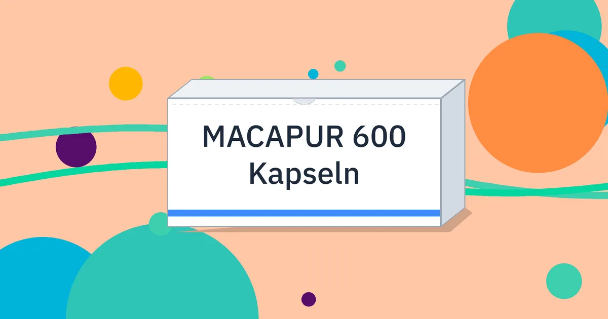 Symbolbild: Packung mit der Aufschrift MACAPUR 600 Kapseln (PZN 03411063) – Verfügbarkeit und Bezug in Apotheken in Frankfurt am Main