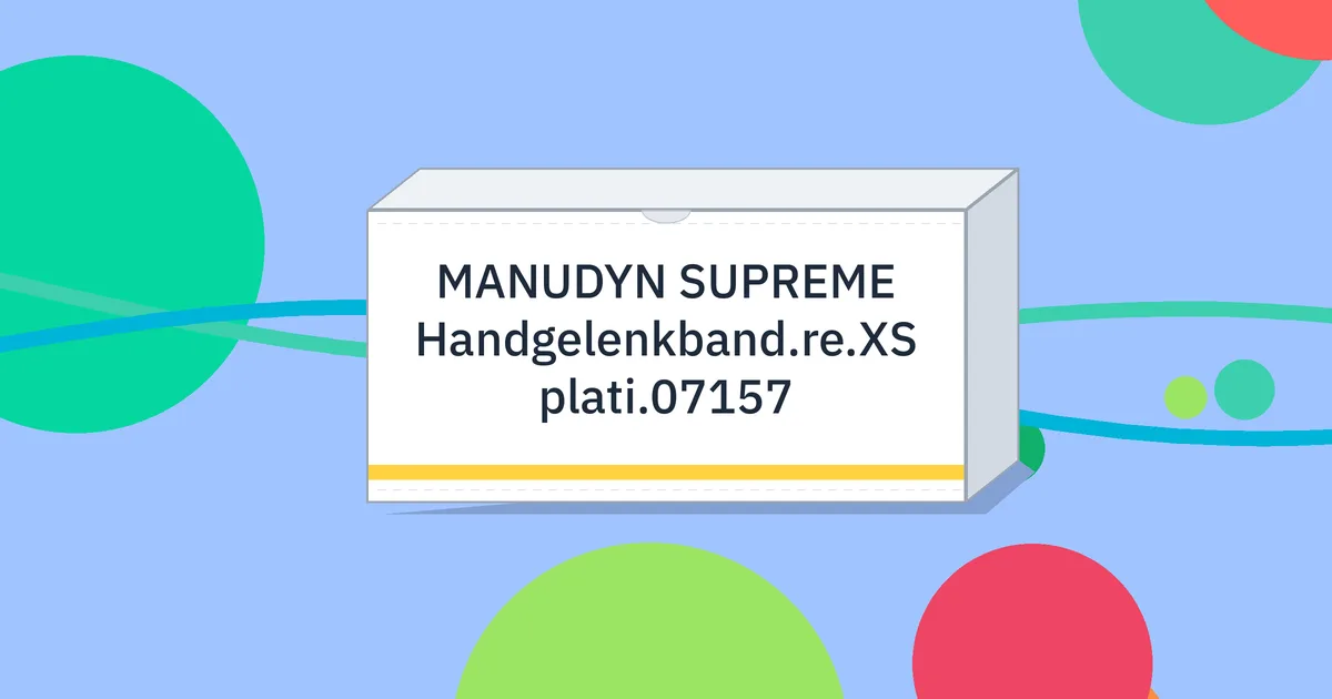 Symbolbild: Packung mit der Aufschrift MANUDYN SUPREME Handgelenkband.re.XS plati.07157 (PZN 16881698) – Verfügbarkeit und Bezug in Apotheken in Frankfurt am Main
