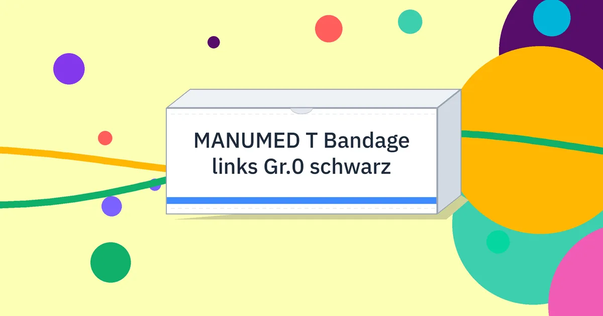 Symbolbild: Packung mit der Aufschrift MANUMED T Bandage links Gr.0 schwarz (PZN 08469334) – Verfügbarkeit und Bezug in Apotheken in Frankfurt am Main