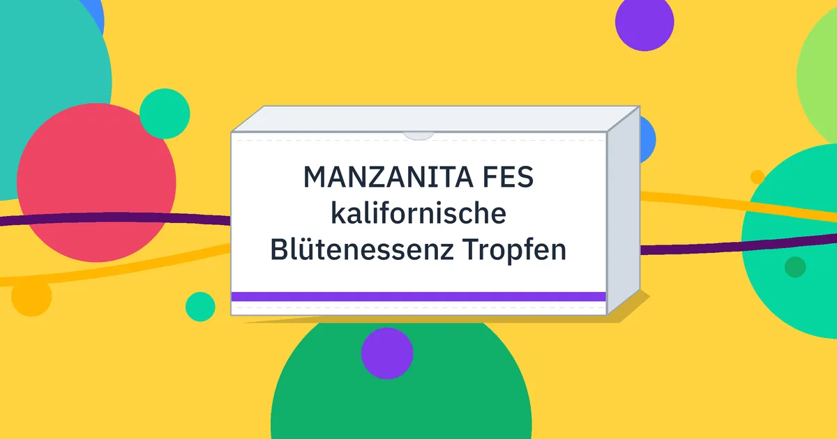 Symbolbild: Packung mit der Aufschrift MANZANITA FES kalifornische Blütenessenz Tropfen (PZN 09172464) – Verfügbarkeit und Bezug in Apotheken in Frankfurt am Main