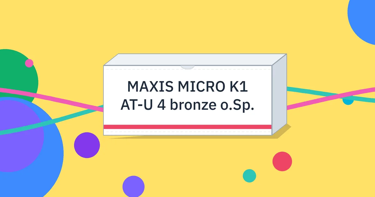 Symbolbild: Packung mit der Aufschrift MAXIS MICRO K1 AT-U 4 bronze o.Sp. (PZN 17671649) – Verfügbarkeit und Bezug in Apotheken in Frankfurt am Main