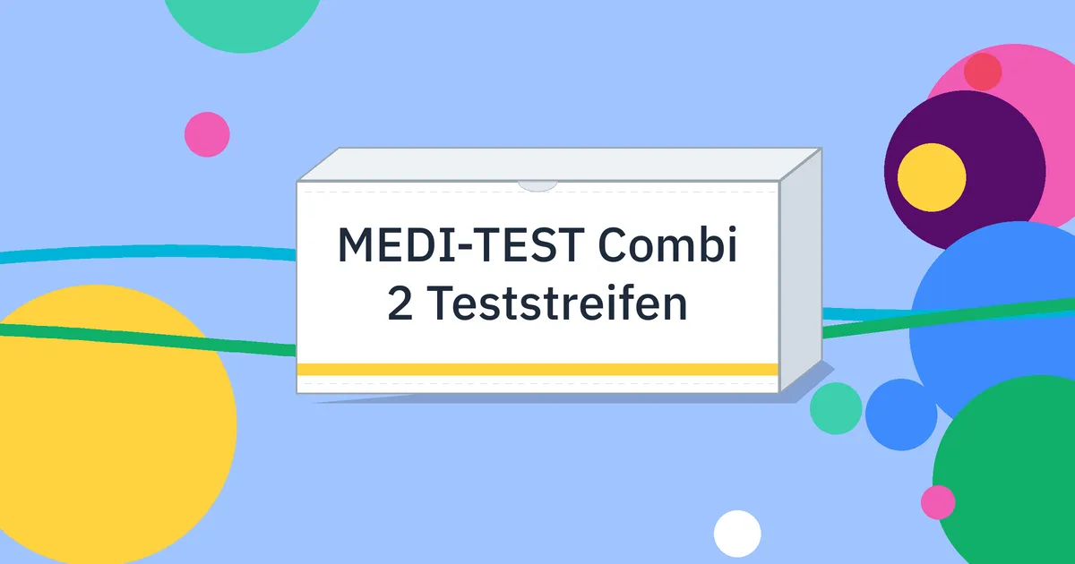 Symbolbild: Packung mit der Aufschrift MEDI-TEST Combi 2 Teststreifen (PZN 03953976) – Verfügbarkeit und Bezug in Apotheken in Frankfurt am Main