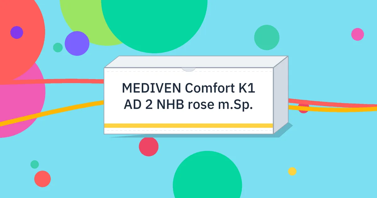 Symbolbild: Packung mit der Aufschrift MEDIVEN Comfort K1 AD 2 NHB rose m.Sp. (PZN 14560205) – Verfügbarkeit und Bezug in Apotheken in Frankfurt am Main