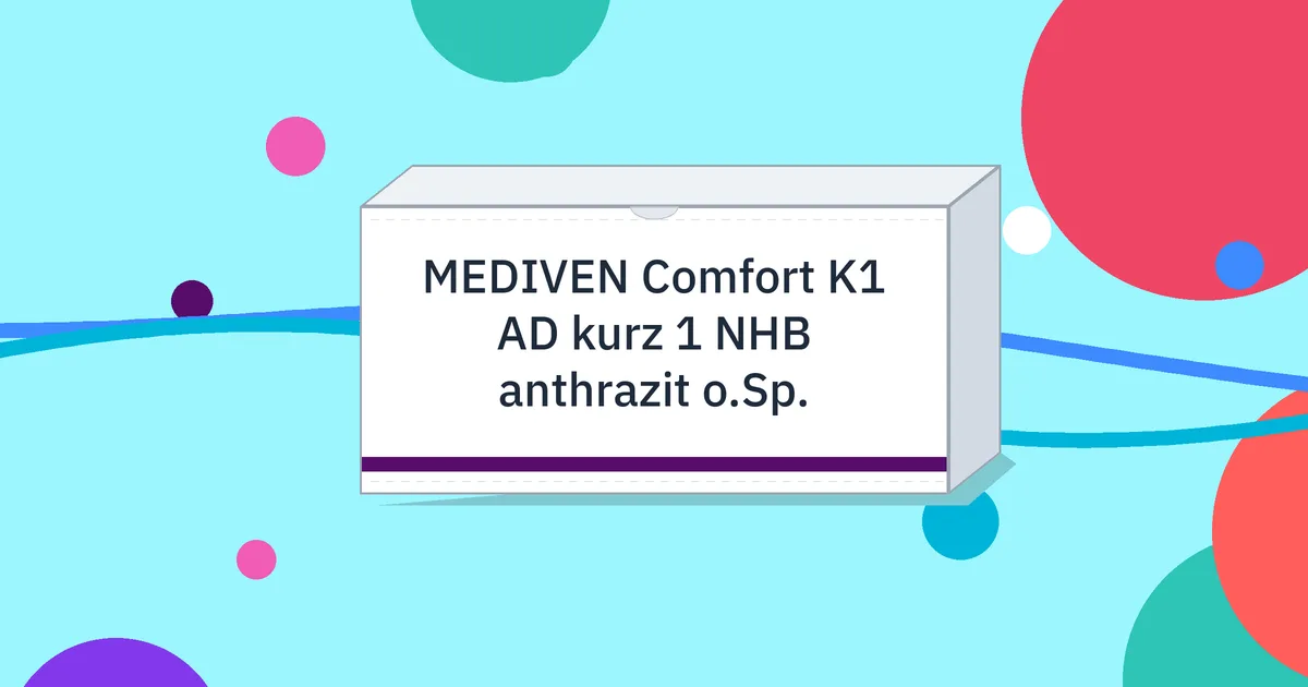 Symbolbild: Packung mit der Aufschrift MEDIVEN Comfort K1 AD kurz 1 NHB anthrazit o.Sp. (PZN 14556008) – Verfügbarkeit und Bezug in Apotheken in Frankfurt am Main