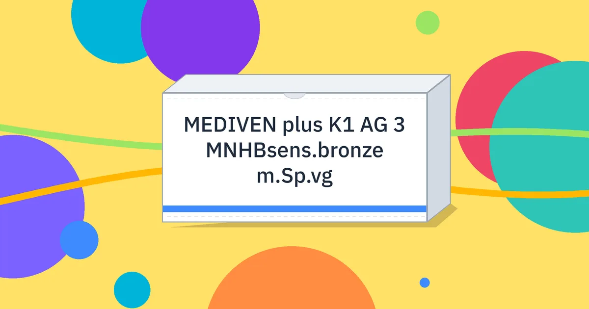 Symbolbild: Packung mit der Aufschrift MEDIVEN plus K1 AG 3 MNHBsens.bronze m.Sp.vg (PZN 15917715) – Verfügbarkeit und Bezug in Apotheken in Frankfurt am Main