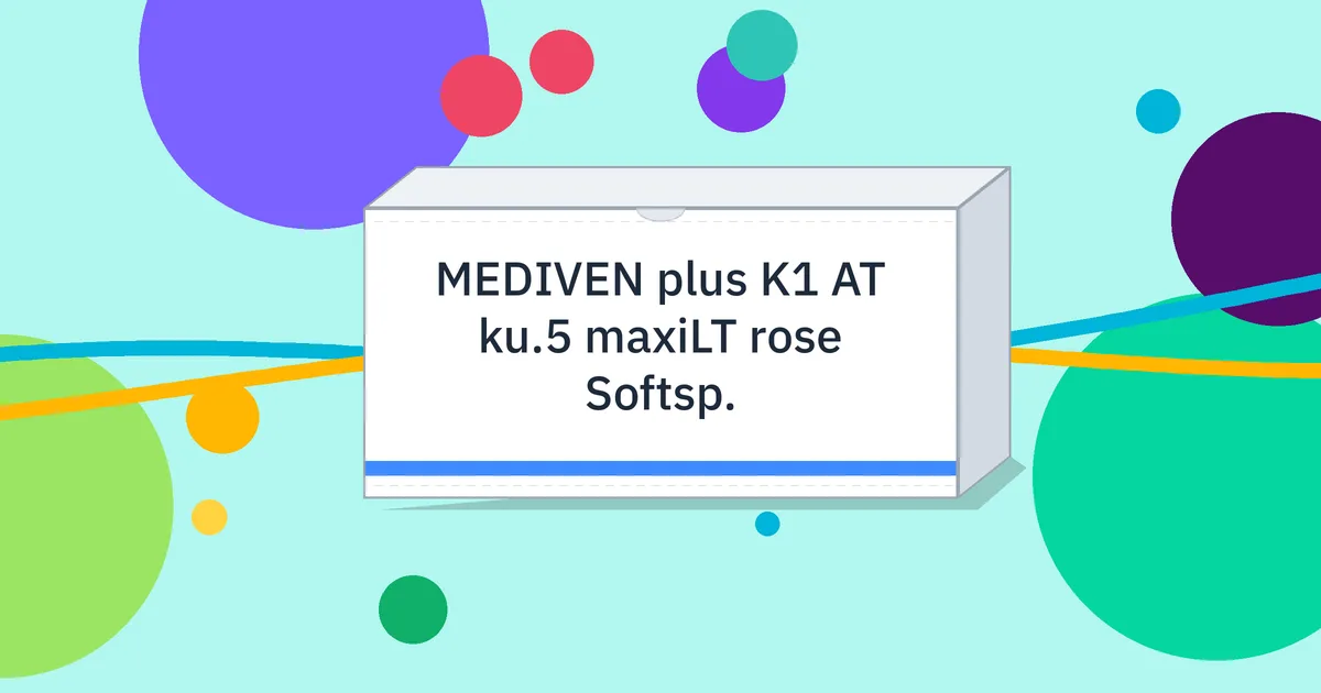 Symbolbild: Packung mit der Aufschrift MEDIVEN plus K1 AT ku.5 maxiLT rose Softsp. (PZN 15069428) – Verfügbarkeit und Bezug in Apotheken in Frankfurt am Main
