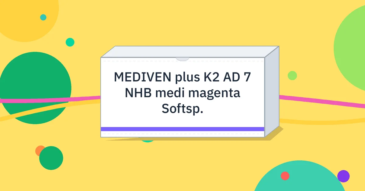 Symbolbild: Packung mit der Aufschrift MEDIVEN plus K2 AD 7 NHB medi magenta Softsp. (PZN 15936902) – Verfügbarkeit und Bezug in Apotheken in Frankfurt am Main
