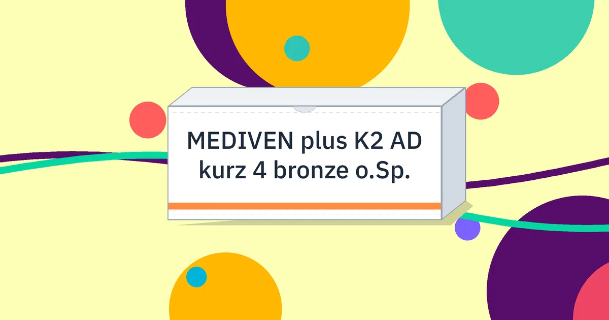 Symbolbild: Packung mit der Aufschrift MEDIVEN plus K2 AD kurz 4 bronze o.Sp. (PZN 15097459) – Verfügbarkeit und Bezug in Apotheken in Frankfurt am Main