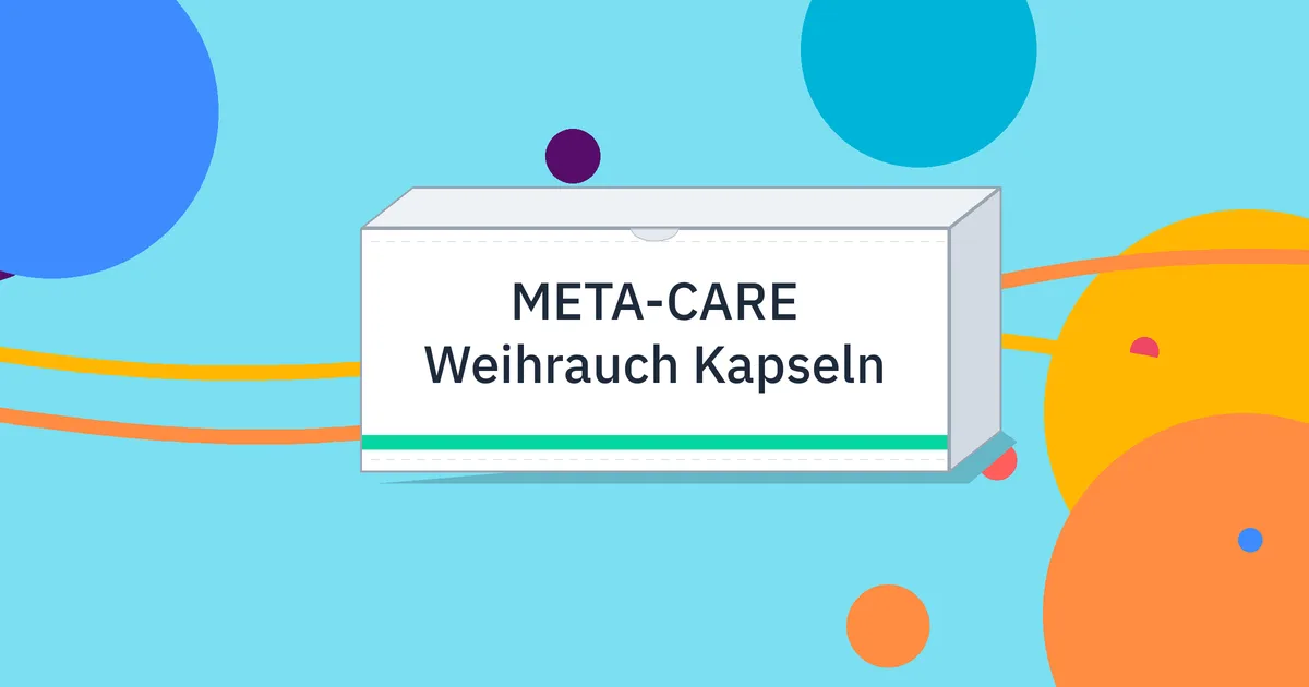 Symbolbild: Packung mit der Aufschrift META-CARE Weihrauch Kapseln (PZN 09612526) – Verfügbarkeit und Bezug in Apotheken in Frankfurt am Main