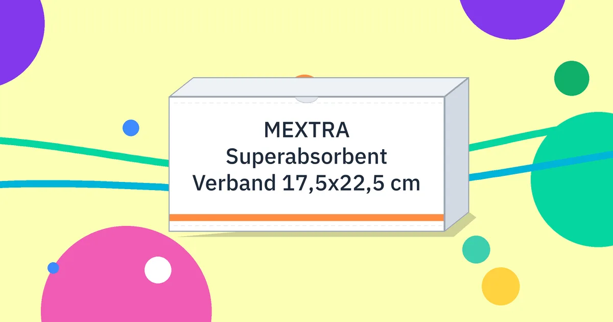 Symbolbild: Packung mit der Aufschrift MEXTRA Superabsorbent Verband 17,5x22,5 cm (PZN 20016279) – Verfügbarkeit und Bezug in Apotheken in Frankfurt am Main