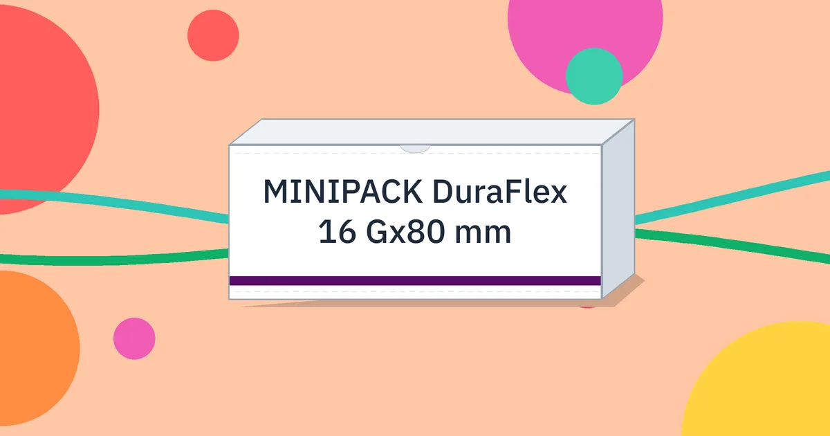 Symbolbild: Packung mit der Aufschrift MINIPACK DuraFlex 16 Gx80 mm (PZN 09217698) – Verfügbarkeit und Bezug in Apotheken in Frankfurt am Main