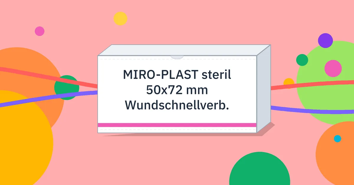 Symbolbild: Packung mit der Aufschrift MIRO-PLAST steril 50x72 mm Wundschnellverb. (PZN 18312504) – Verfügbarkeit und Bezug in Apotheken in Frankfurt am Main