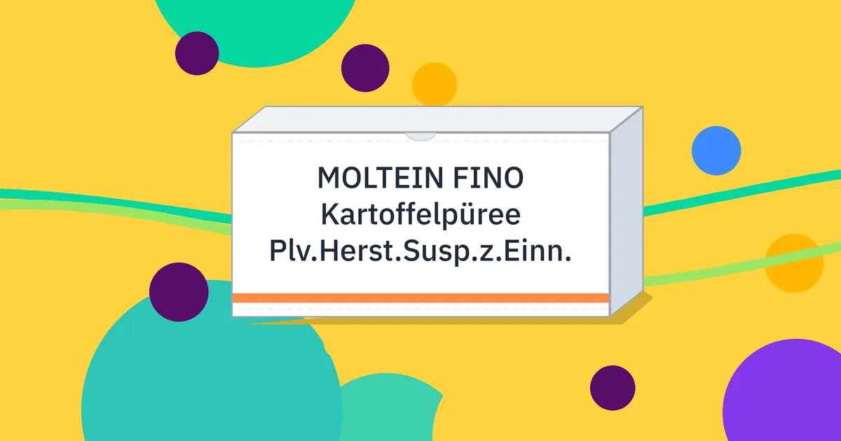 Symbolbild: Packung mit der Aufschrift MOLTEIN FINO Kartoffelpüree Plv.Herst.Susp.z.Einn. (PZN 19998857) – Verfügbarkeit und Bezug in Apotheken in Frankfurt am Main